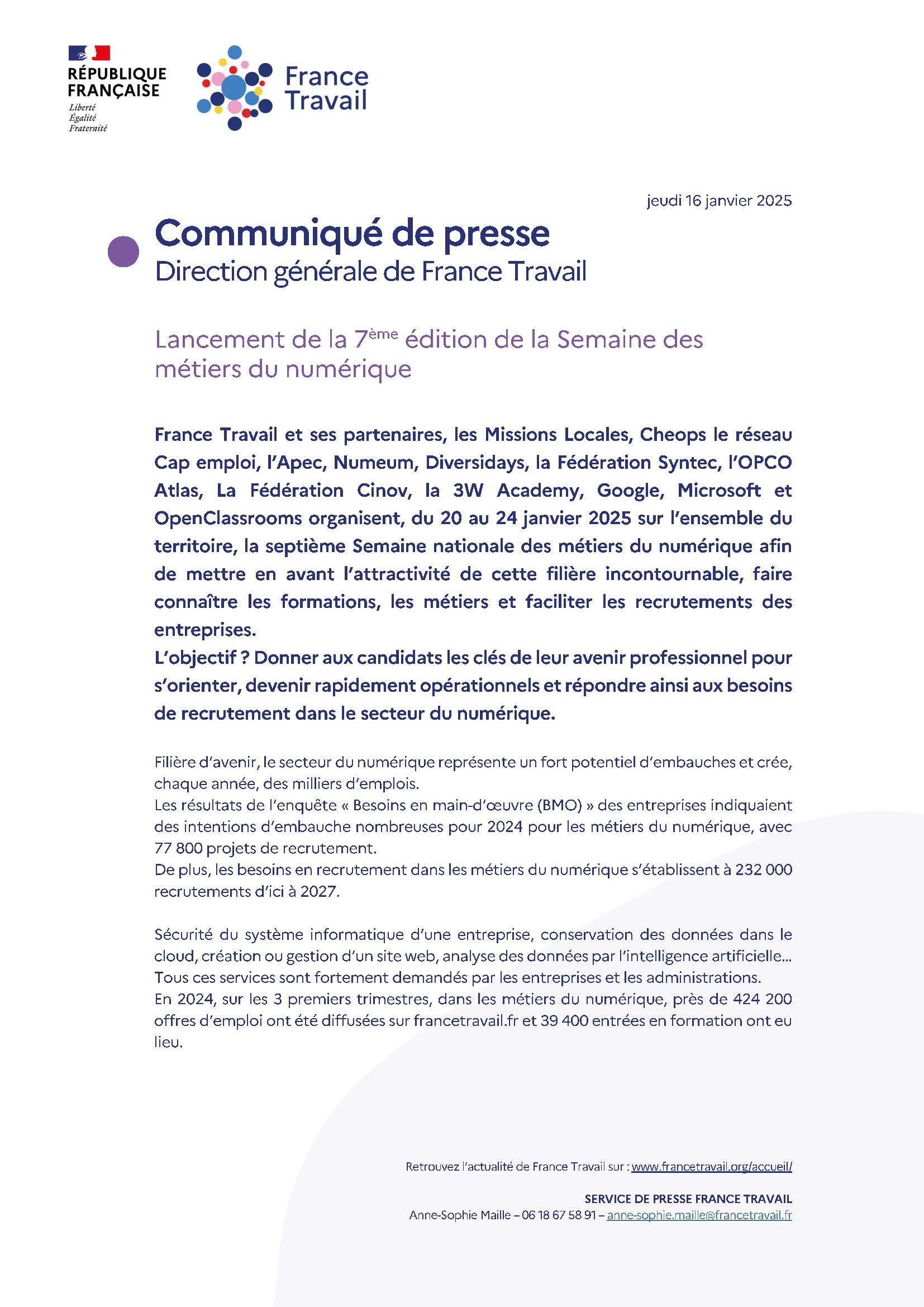 Lancement de la 7ème édition de la Semaine des métiers du numérique - France Travail ...